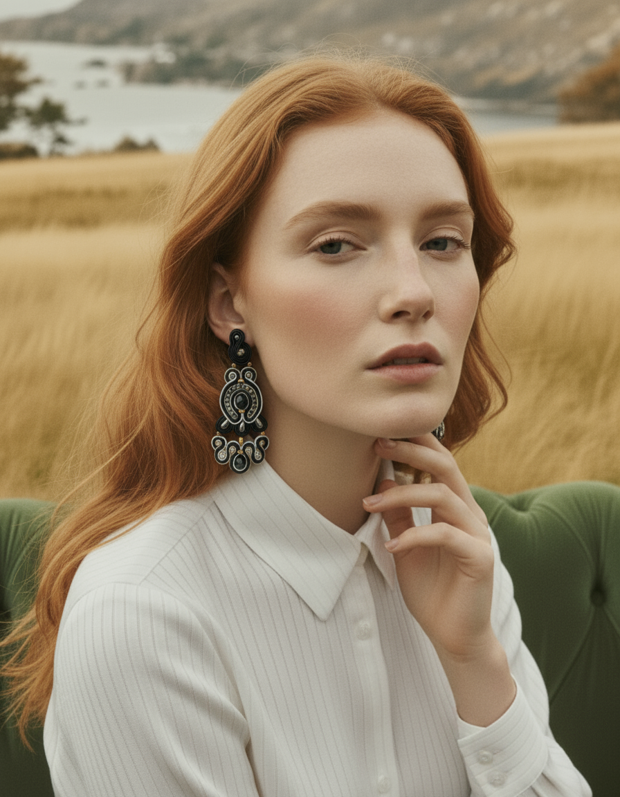 Pendientes Royal Tartan Ebony – Musula Jewels - Joyas de alta costura
